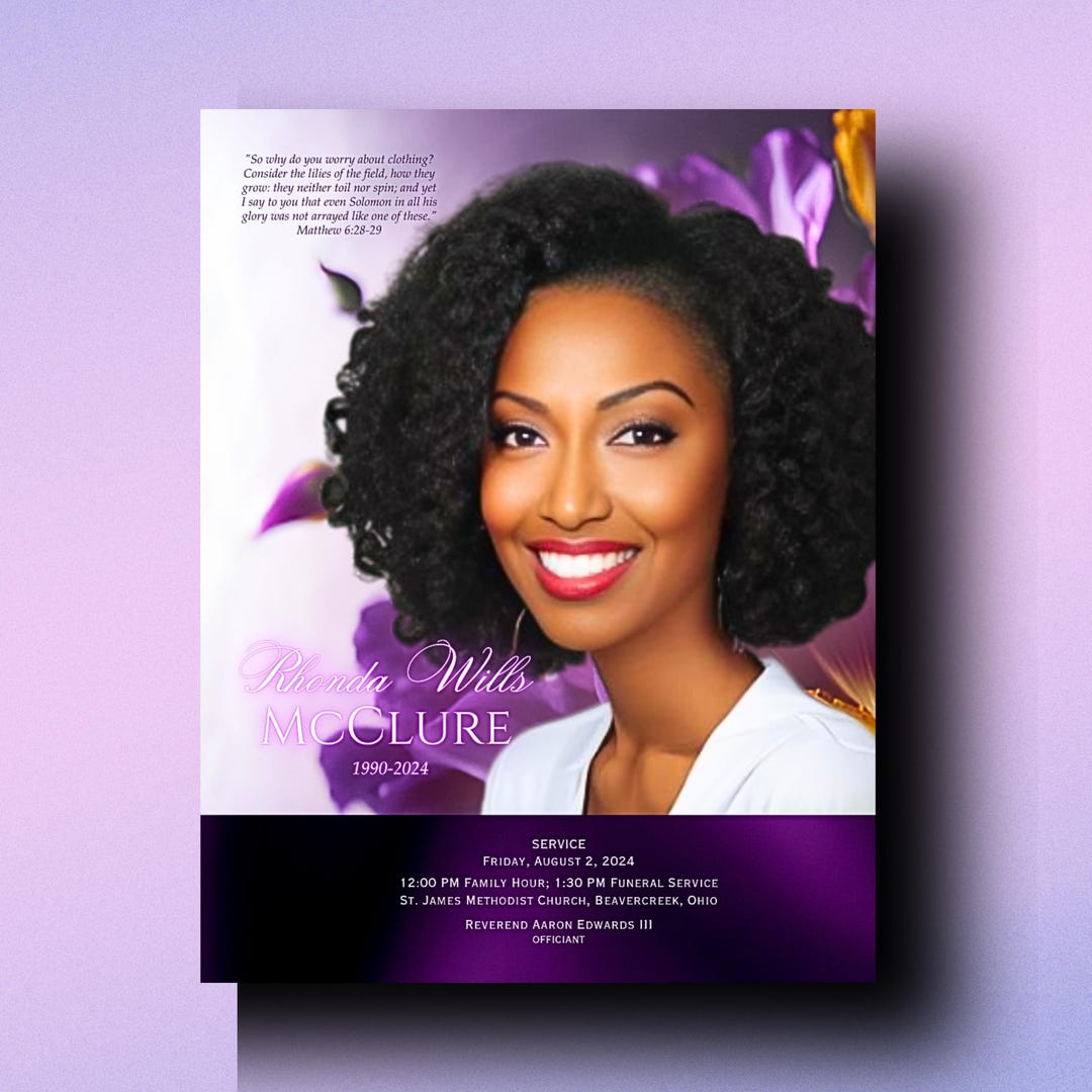 8.5x11 (11x17) Full Sized Funeral Program Template | Purple & White ...
