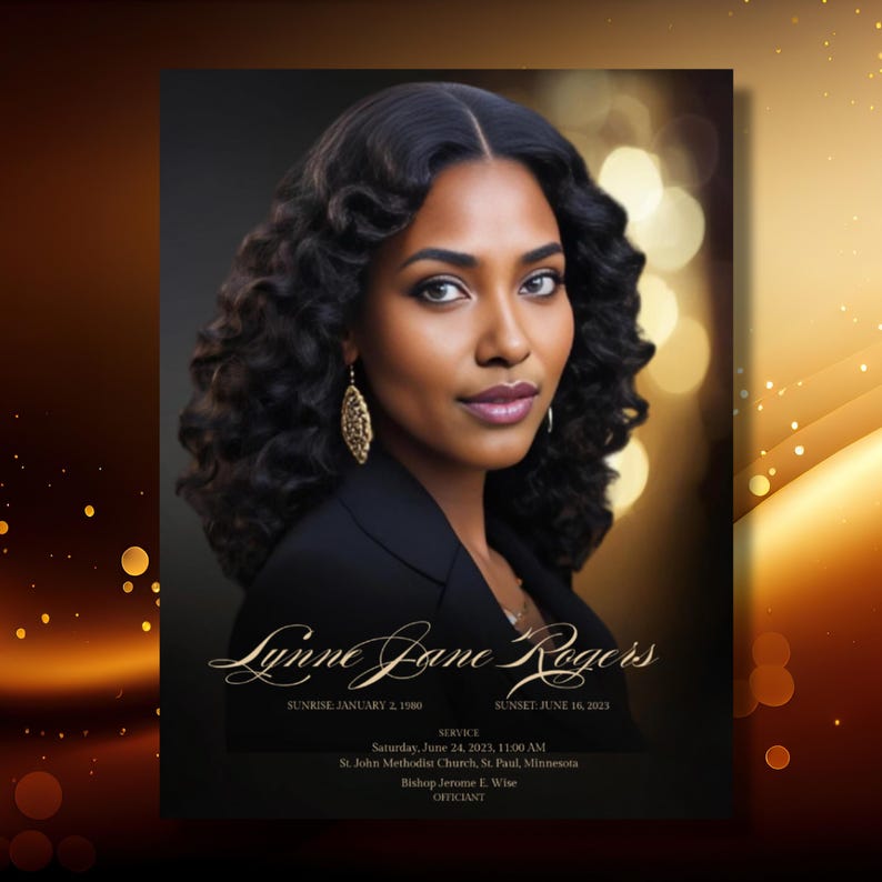 Sumptuous 11x17 Funeral Program Template | Gold & Brown Obituary| Easy ...