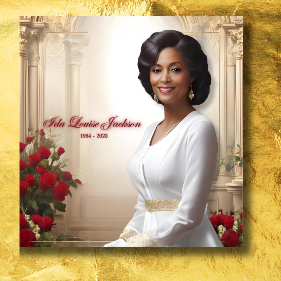 Prestigious Square Funeral Program Template | White & Gold Obituary ...