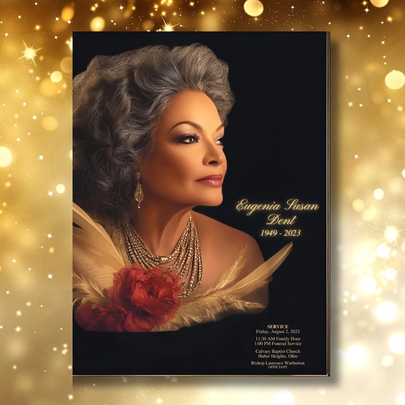 Funeral Program Template 11x17 Version | Black & Gold Obituary| Easy to ...