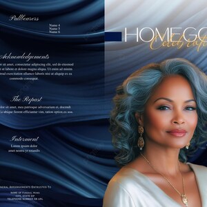 Blue Funeral Program Template: 8-page Memorial Design (canva Editable ...