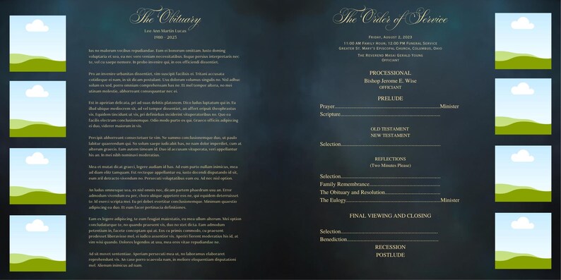 Attractive Square Funeral Program Template | Blue Shades Obituary| Easy ...