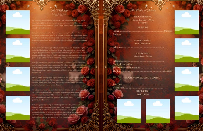 Elegant 11x17 Funeral Program Template Brown & Gold Obituary Easy to ...