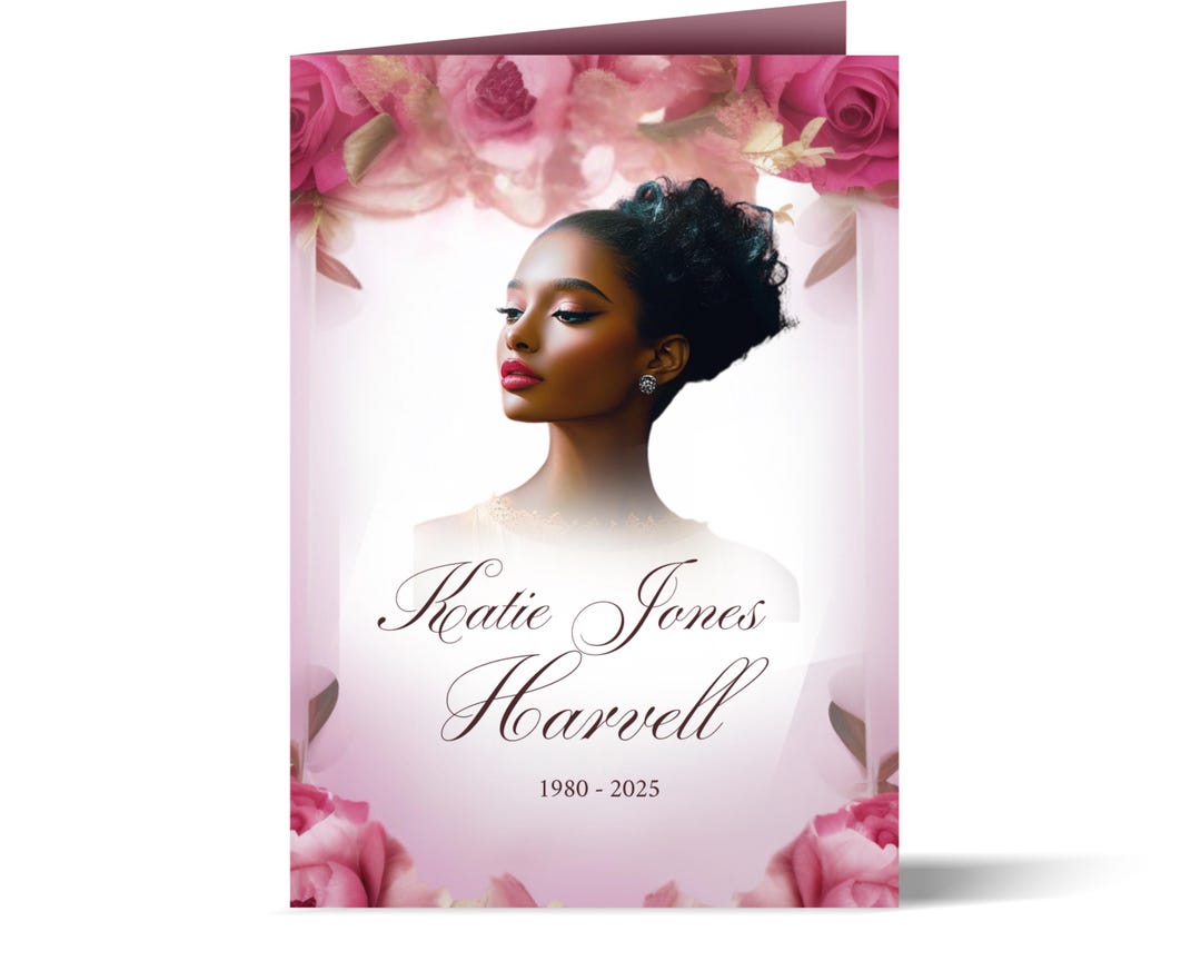 Pretty 11x17 Funeral Program Template Pink & White Obituary Easy to ...