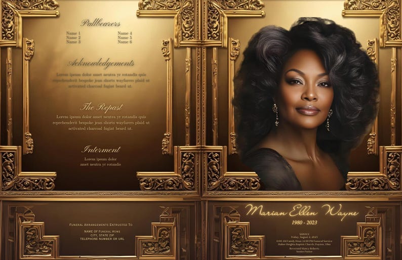 Royal 11x17 Version Funeral Program Template | Bronze & Gold Obituary ...