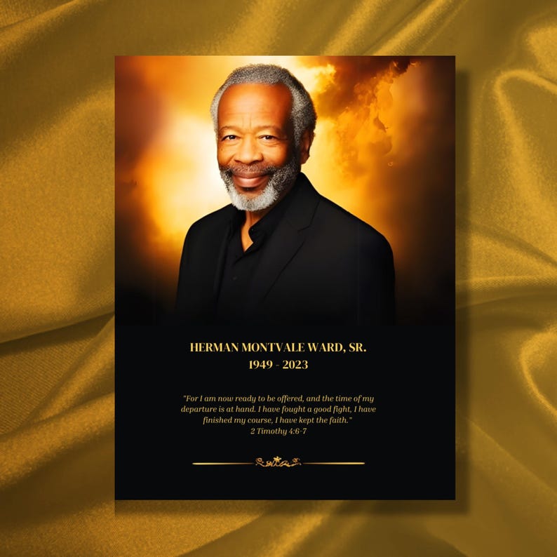 8.5x11 Folded Funeral Program Template | Black & Gold Obituary| Easy to ...