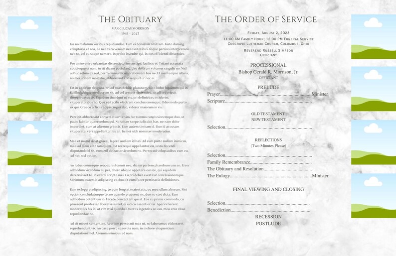 Grand 11x17 Funeral Program Template | Brown & Gold Obituary| Easy to ...