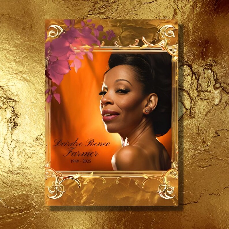 Elegant 11x17 Funeral Program Template |gold & Orange Obituary| Easy to ...