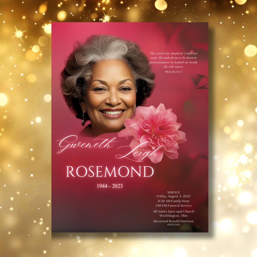 8.5x11 in Folded Funeral Program Template| Pink & White Obituary| Easy ...