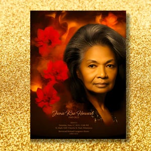 Graceful 11x17 Funeral Program Template | Bronze & Red Obituary| Easy ...