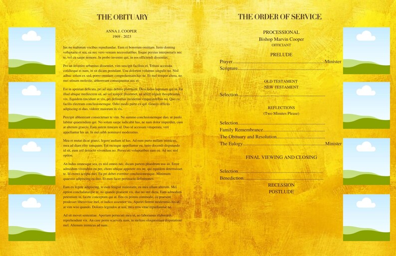 Royal 11x17 Funeral Program Template | Beige & Gold Obituary| Easy to ...