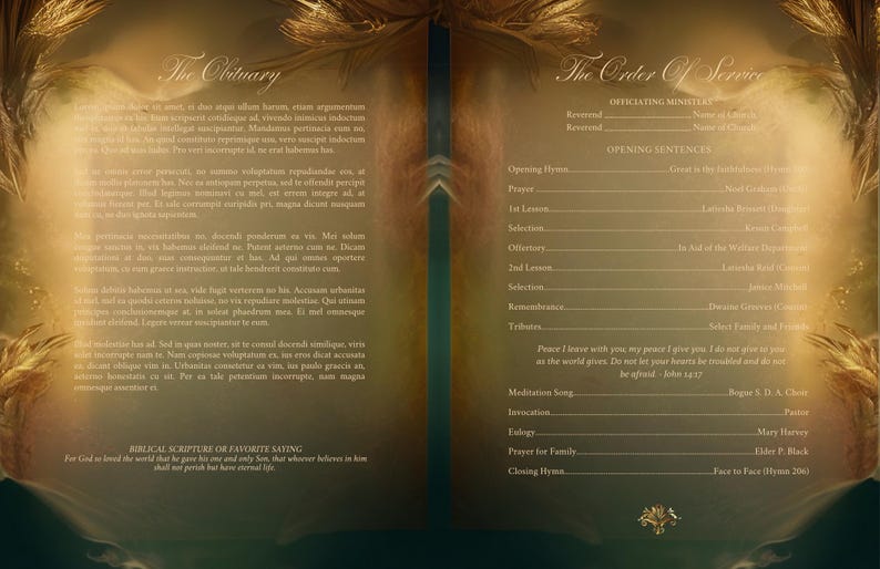 8.5x11 (11x17) Full Sized Funeral Program Template| Beige & Gold ...