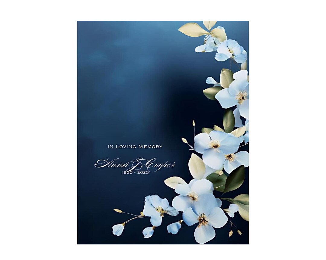 Blue White Funeral Program, Classic Obituary, Custom 11x17 Inch ...