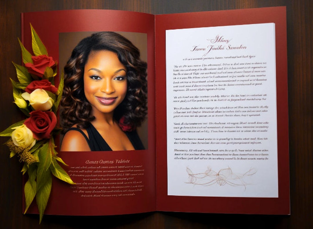 Refined 11x17 Funeral Program Red Obituary Custom Crafted 48 Hour ...