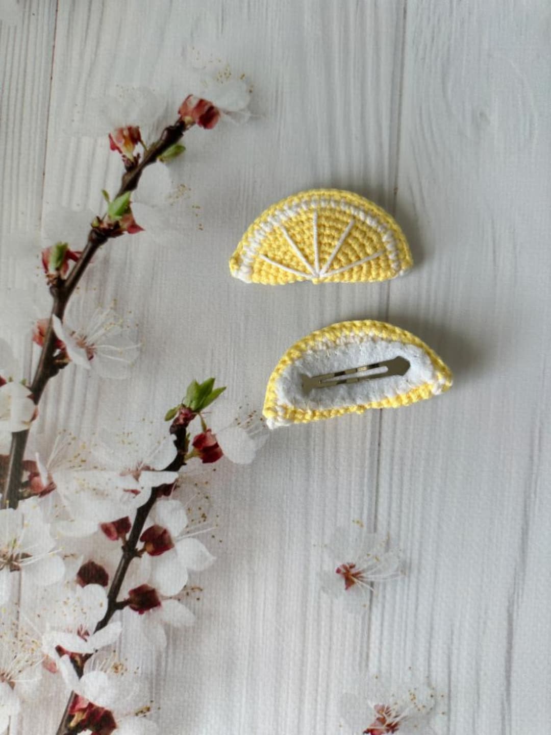 Handmade Crochet Lemon Hair Clip: Embroidered Cotton Barrette - Etsy