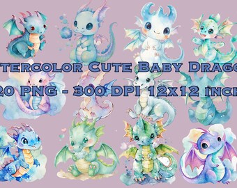 Watercolor Cute Baby Dragon Clipart, These Stylish Garden Dragons Are ...