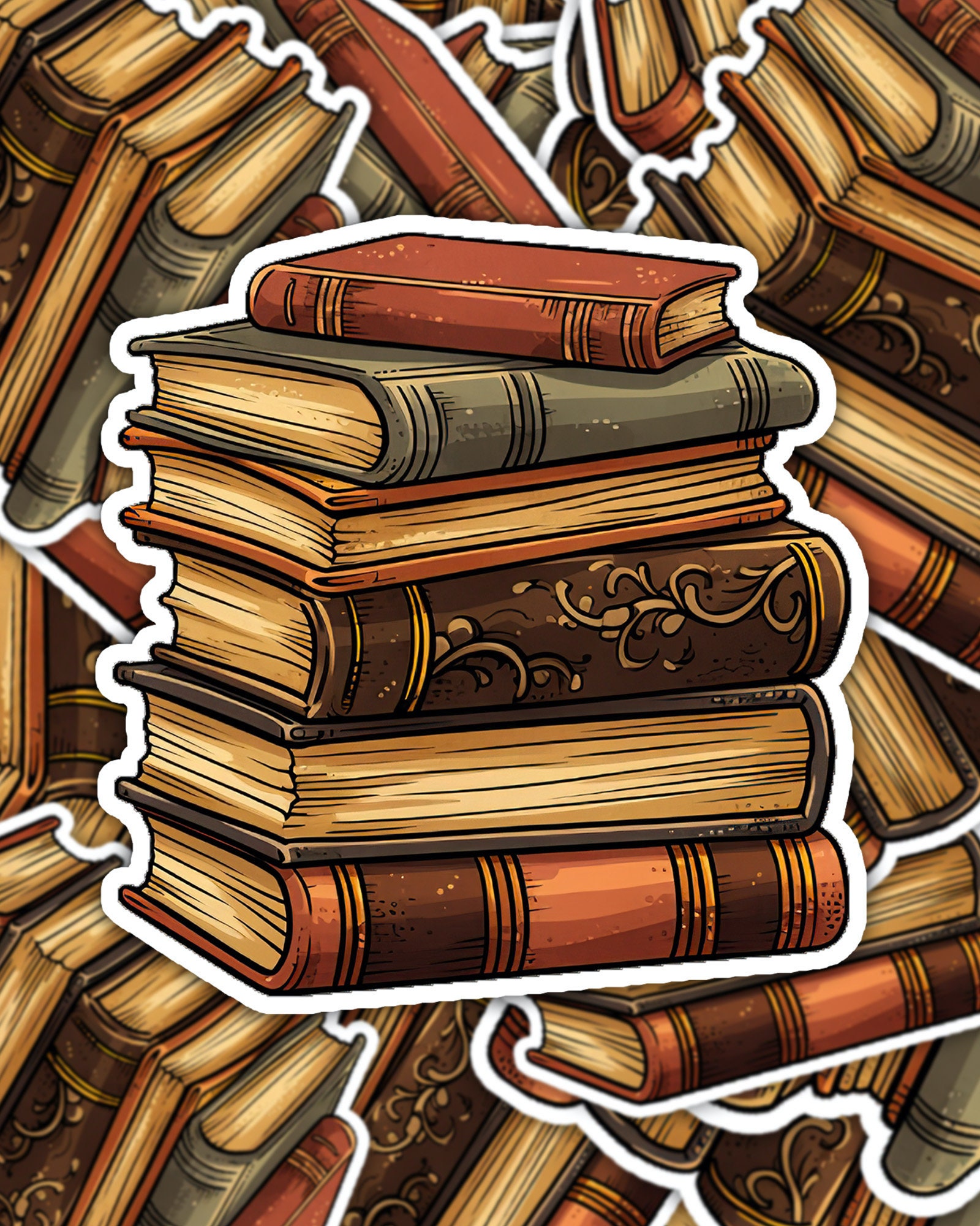 Quirky Library Vibes: Decorate With a Charming Stack of Books Sticker ...