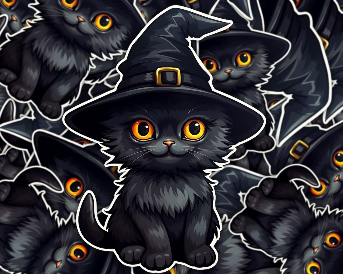 Adorable Black Cat Witches Hat Sticker Spooky and Cute for Any Occasion ...