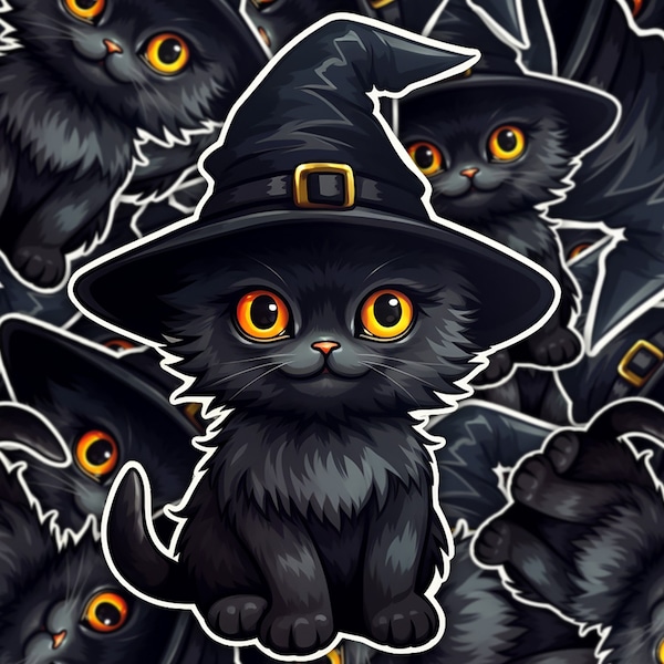 Cat Witch Hat Sticker - Etsy