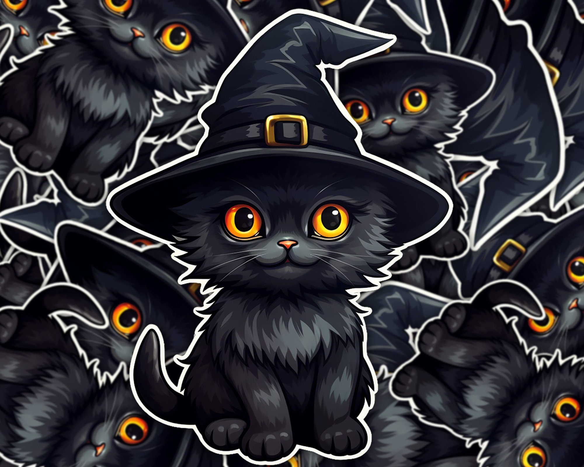 Adorable Black Cat Witches Hat Sticker Spooky and Cute for Any Occasion ...