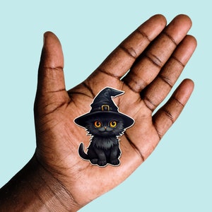 Adorable Black Cat Witches Hat Sticker - Spooky and Cute for Any ...