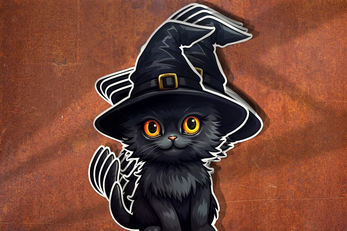 Adorable Black Cat Witches Hat Sticker Spooky and Cute for Any Occasion ...