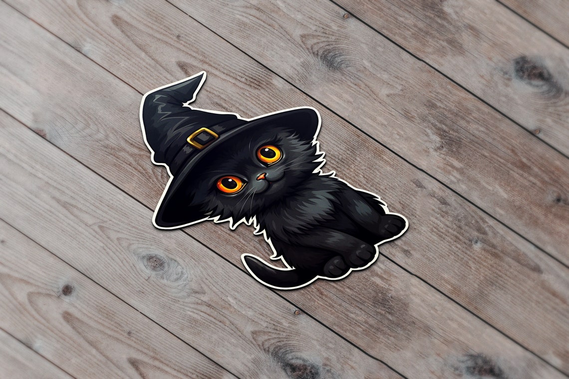 Adorable Black Cat Witches Hat Sticker Spooky and Cute for Any Occasion ...