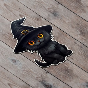 Adorable Black Cat Witches Hat Sticker - Spooky and Cute for Any ...