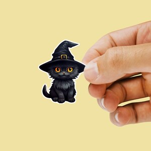 Adorable Black Cat Witches Hat Sticker - Spooky and Cute for Any ...