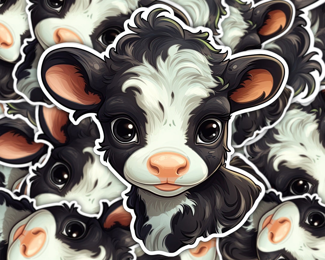 Baby Cow Sticker, Baby Calf Sticker, Black and White Cow, Animal ...