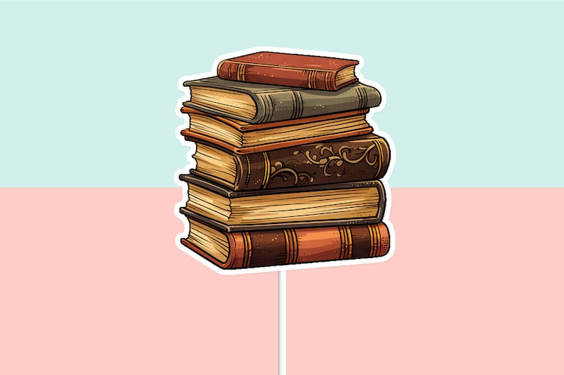 Quirky Library Vibes: Decorate With a Charming Stack of Books Sticker ...