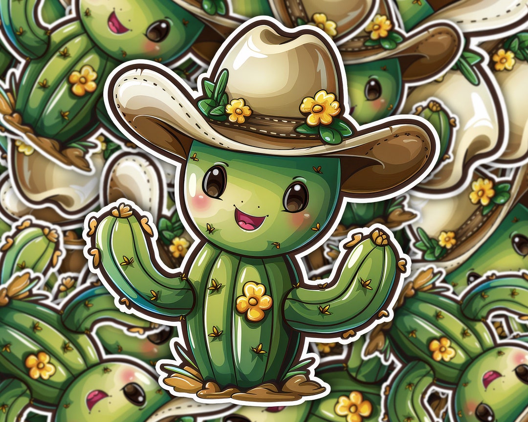 Adorable Cowboy Cactus Sticker - Western Desert Plant Decal - Etsy