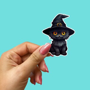 Adorable Black Cat Witches Hat Sticker - Spooky and Cute for Any ...
