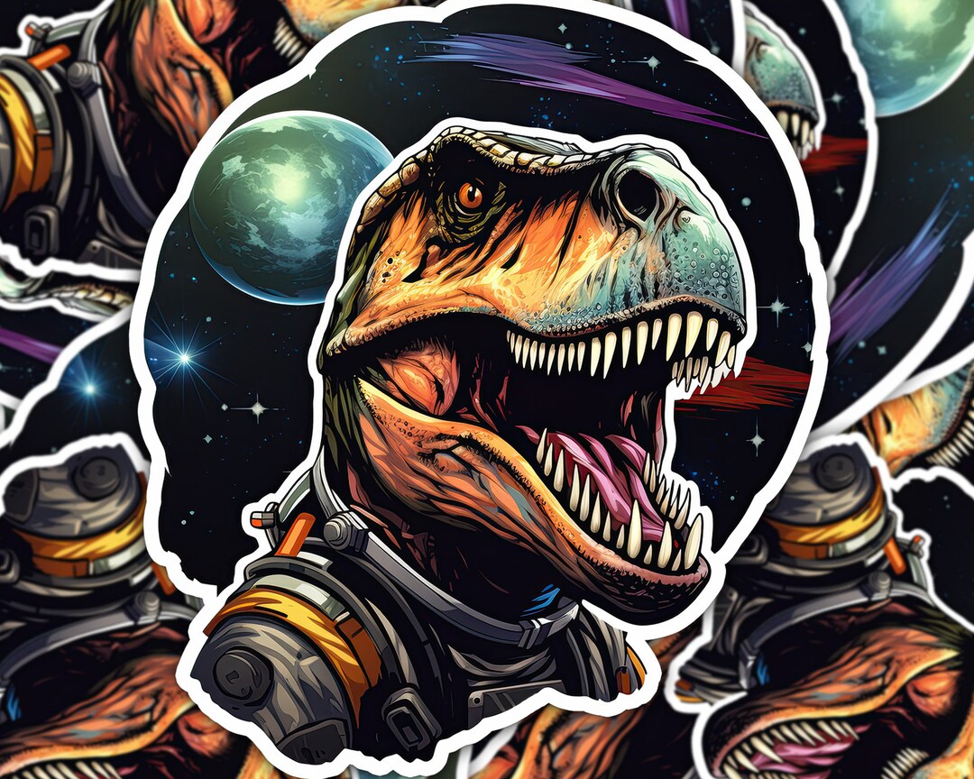 Tyrannosaurus Rex Space Sticker, Cute Astronaut Dinosaur Decal, Unique ...
