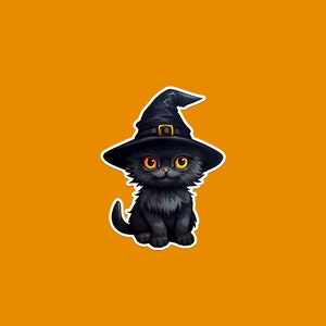 Adorable Black Cat Witches Hat Sticker - Spooky and Cute for Any ...