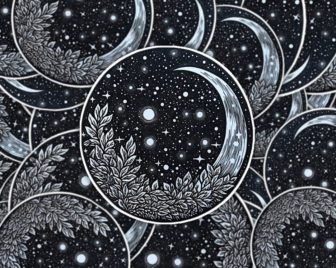 Crescent Moon and Stars Sticker, Moon Sticker, Celestial Moon, Vinyl ...