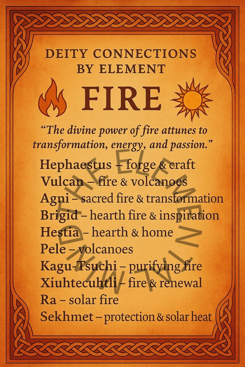 Fire Element Deity Connections Printable | Pagan Grimoire Page ...
