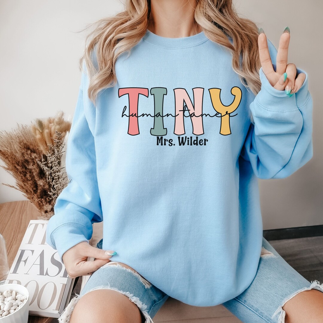 Personalized Teacher Appreciation Shirt: Tiny Human Tamer Poly Cotton ...