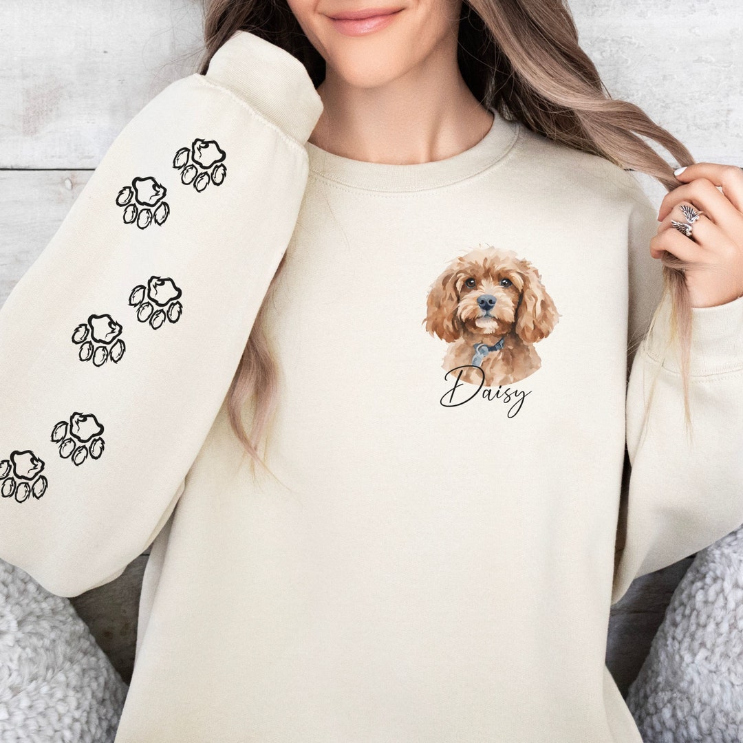 Personalized Cavapoo Mom Sweatshirt: Furry Paw Print Sleeve, Dog Owner ...
