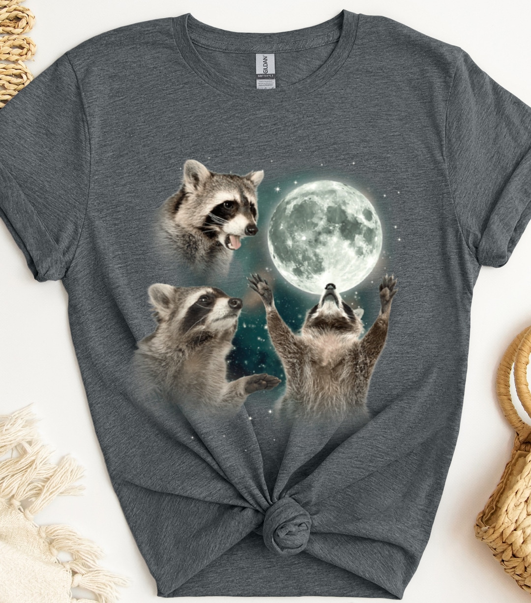 Three Raccoons Vintage Graphic T-shirts, Raccoon Moon T-shirt, Raccoon ...