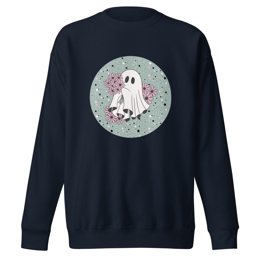 Whimsical White Ghost With Pink Flower Bouquet Unisex Premium ...
