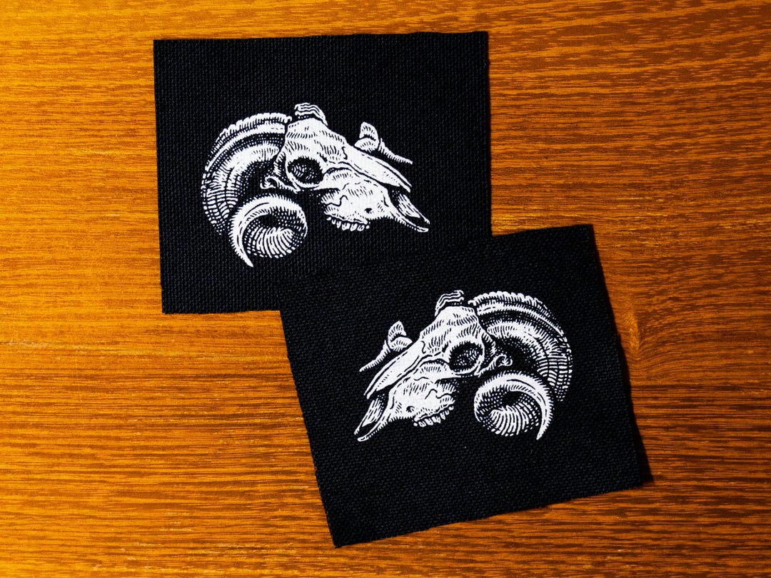 Two Goat Skulls. Almighty Baphomet. Medieval Woodcut. Screen Printed ...