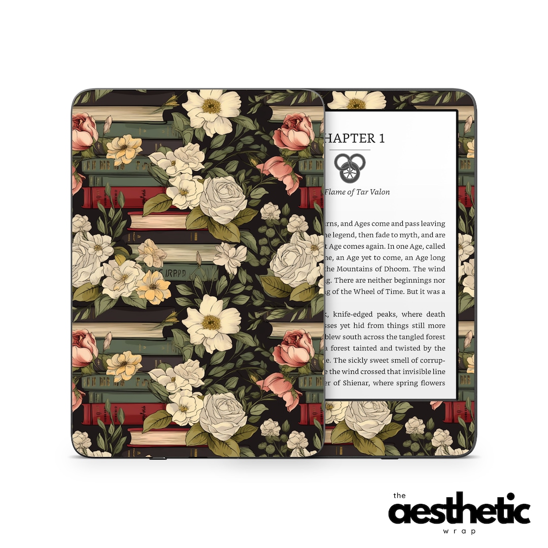 Sage Green Book Stacks and Flowers Amazon KINDLE Decals Skin Vinyl WRAP ...