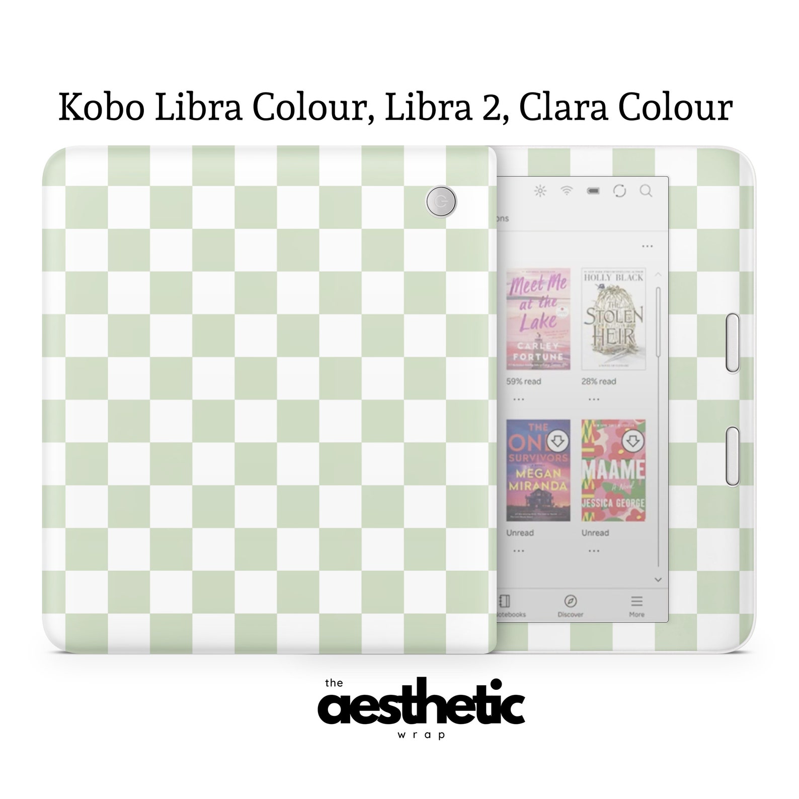Matcha Green Check Kobo Libra 2 Colour Decals Skin Vinyl WRAP Color ...