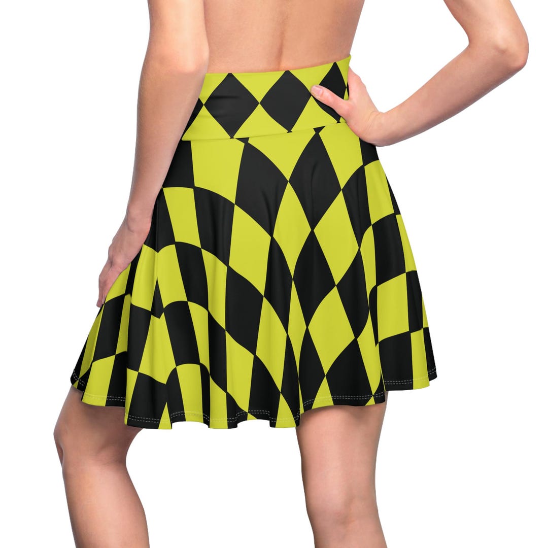 Dandelion Yellow Harlequin Diamond Check Fit and Flare Skater Skirt ...