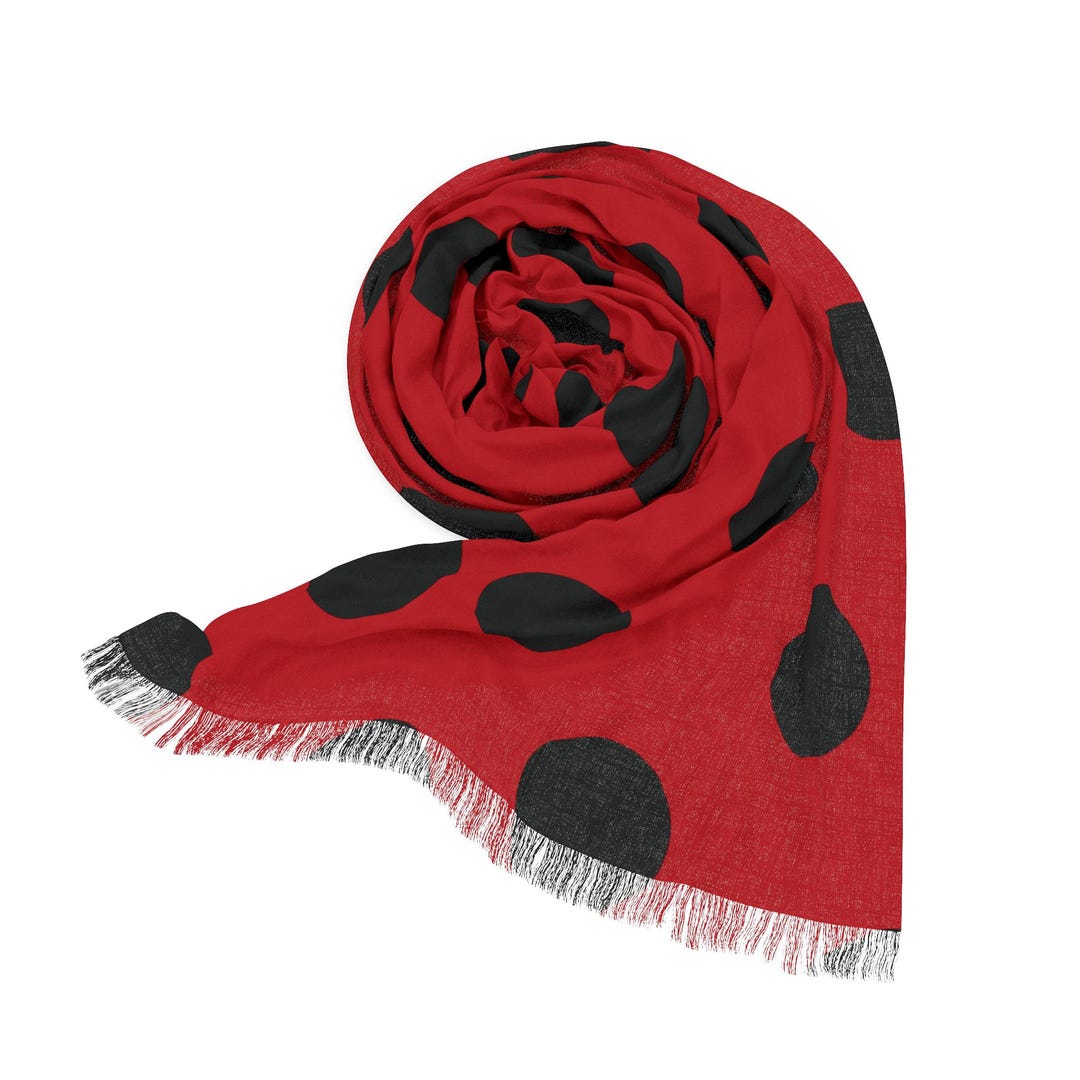 Ladybug Polkadot Fun Fashion Scarf, Red and Black, Long, Lightweight ...
