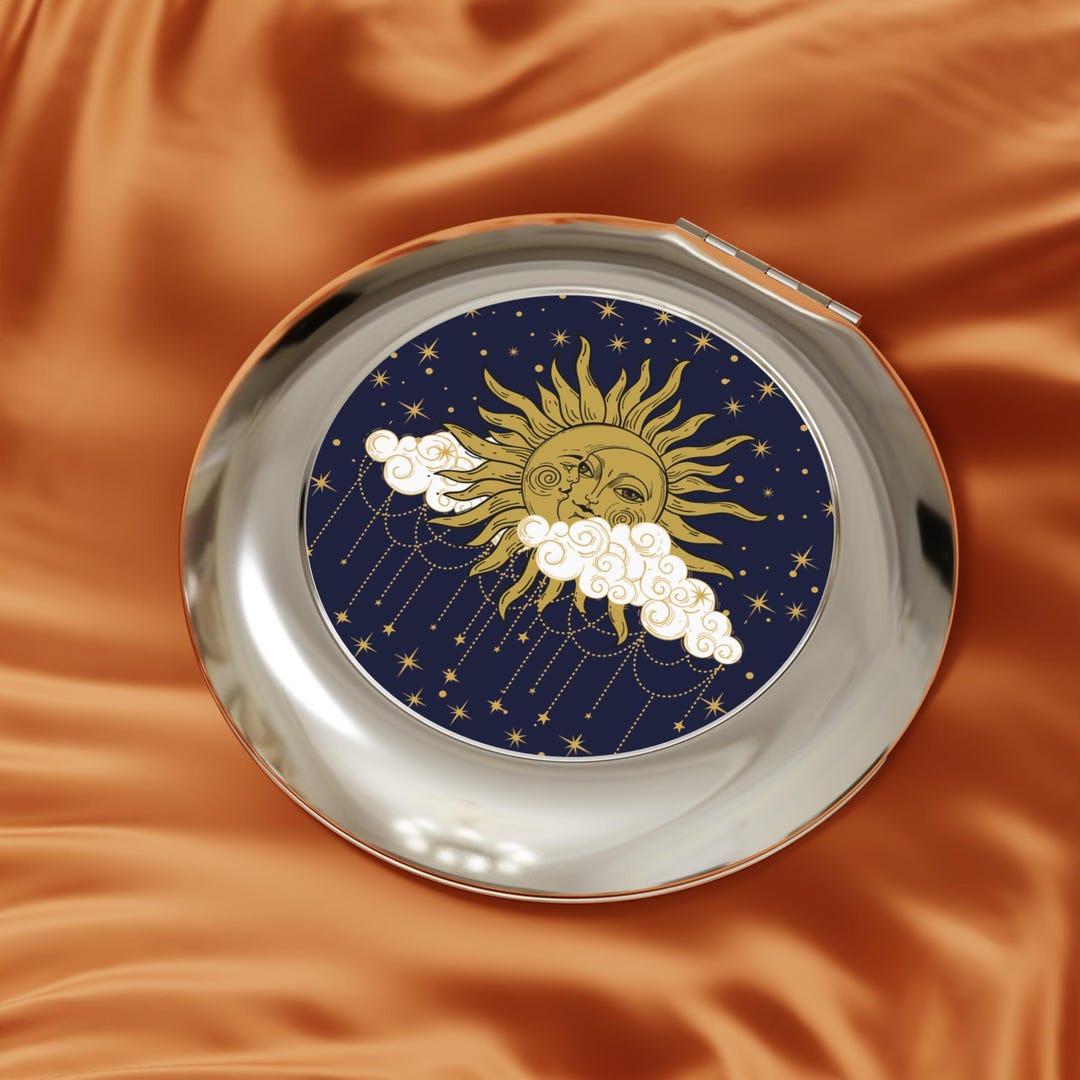 Celestial Sun and Moon Compact Mirror, Elegant Travel Makeup Gadget - Etsy