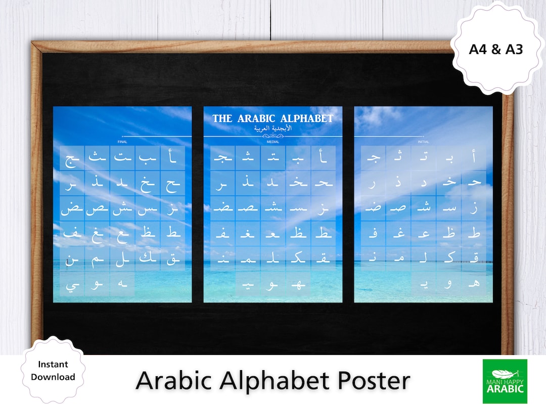 Set of 3 Arabic Alphabet Prints Learn Arabic Letters With Initial ...