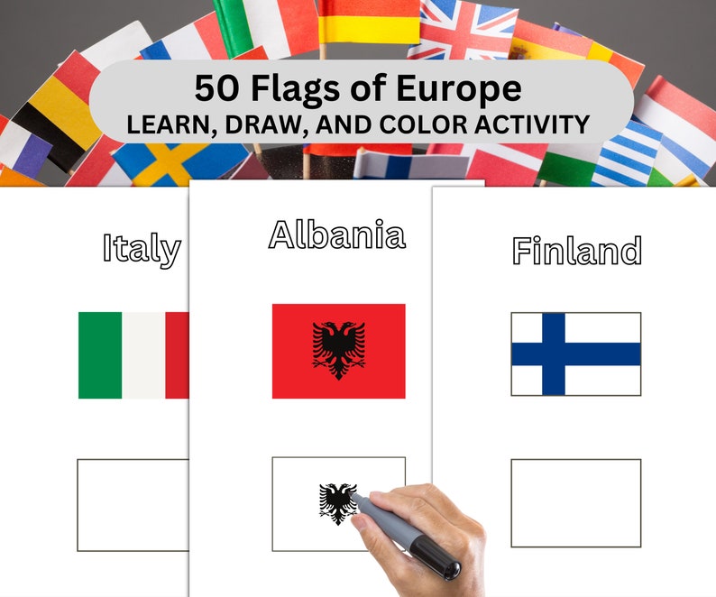 Flags of Europe, Learn and Draw Activity, Learn and Color Flags ...
