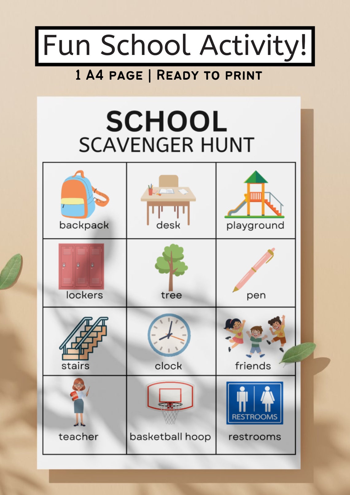 Fun School Activity, First Day Fun: Printable A4 School Scavenger Hunt ...
